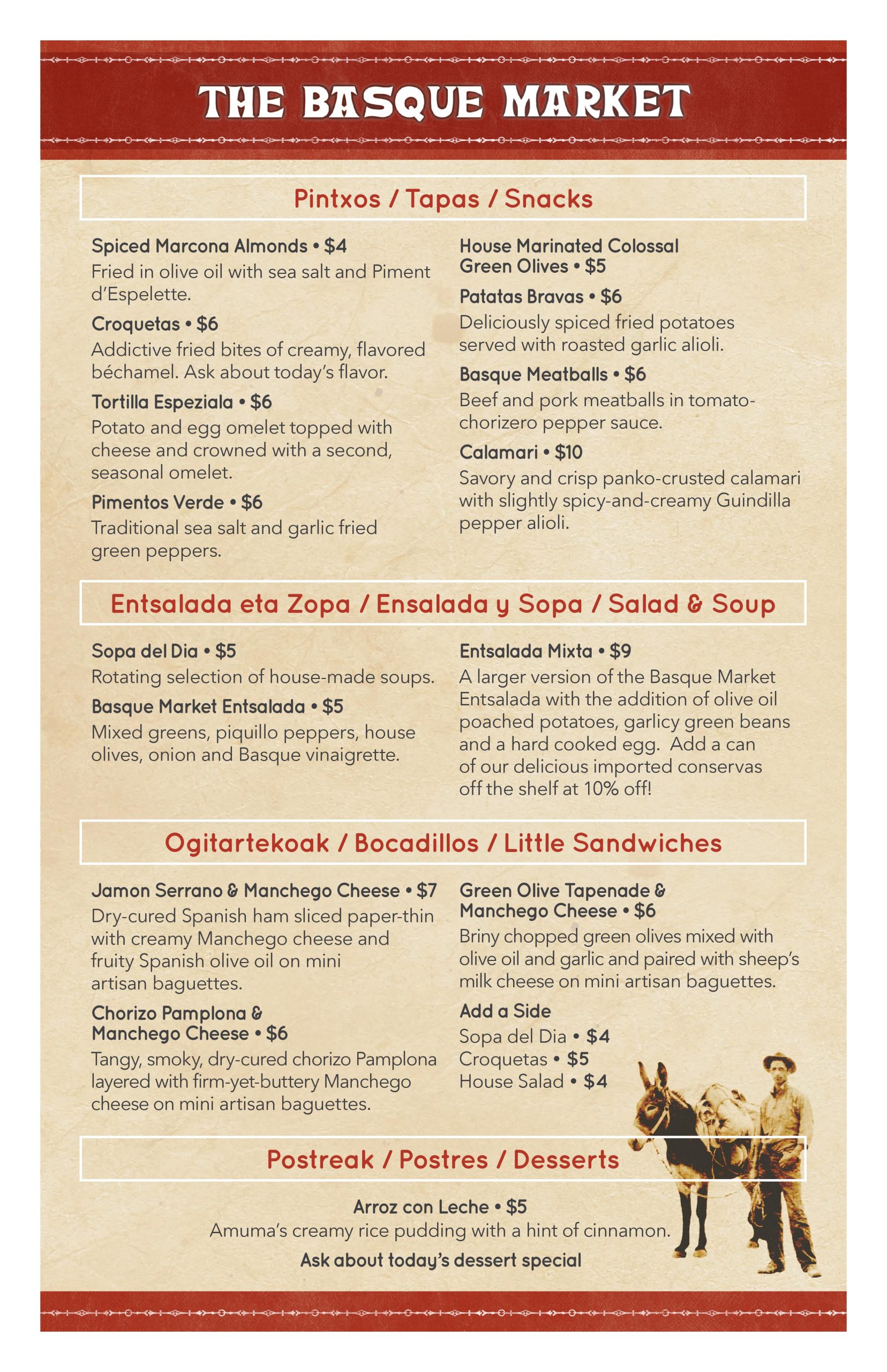 Tapas/Pintxos Menu | The Basque Market