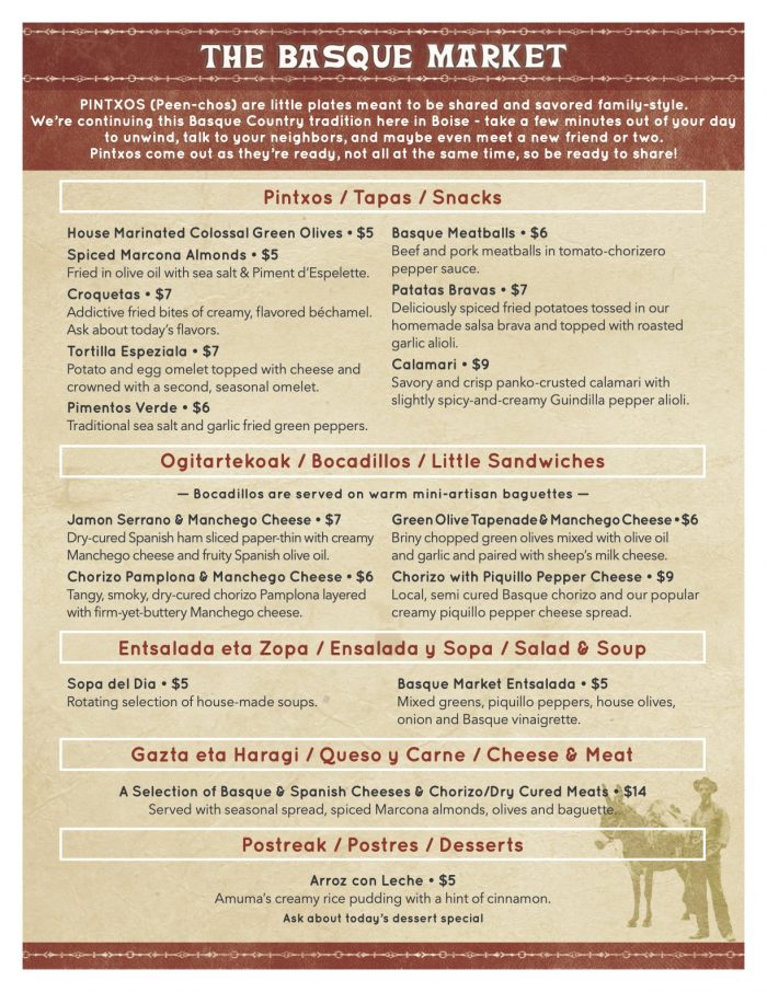 Tapas/Pintxos Menu | The Basque Market